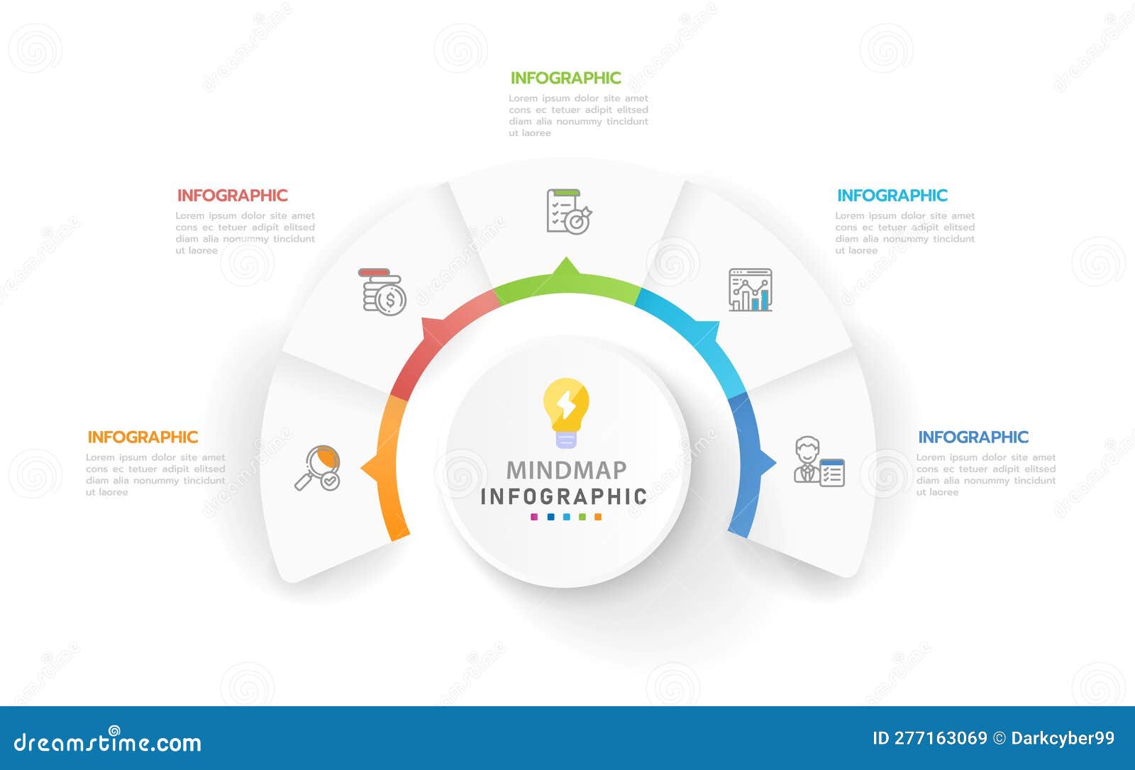Infographic 5 Steps Modern Mindmap Diagram with Topics, Vector ...