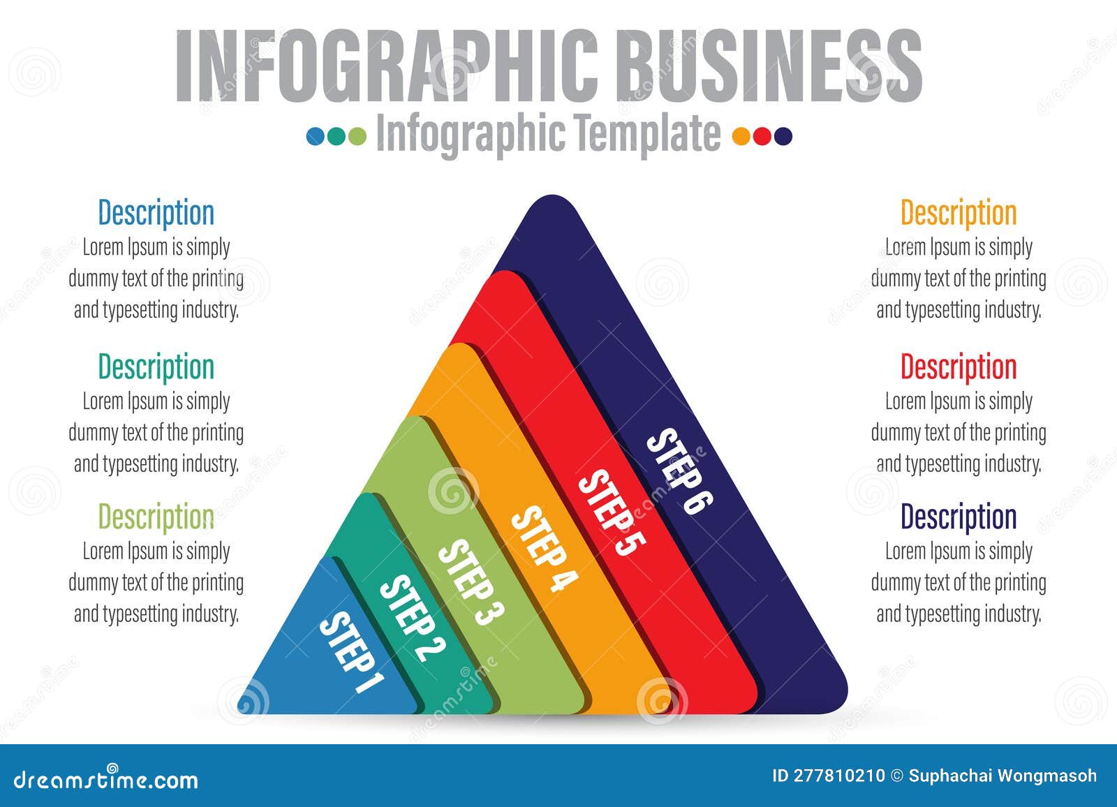 Infographic Template for Business. 6 Steps Modern Mindmap Pyramid Level ...