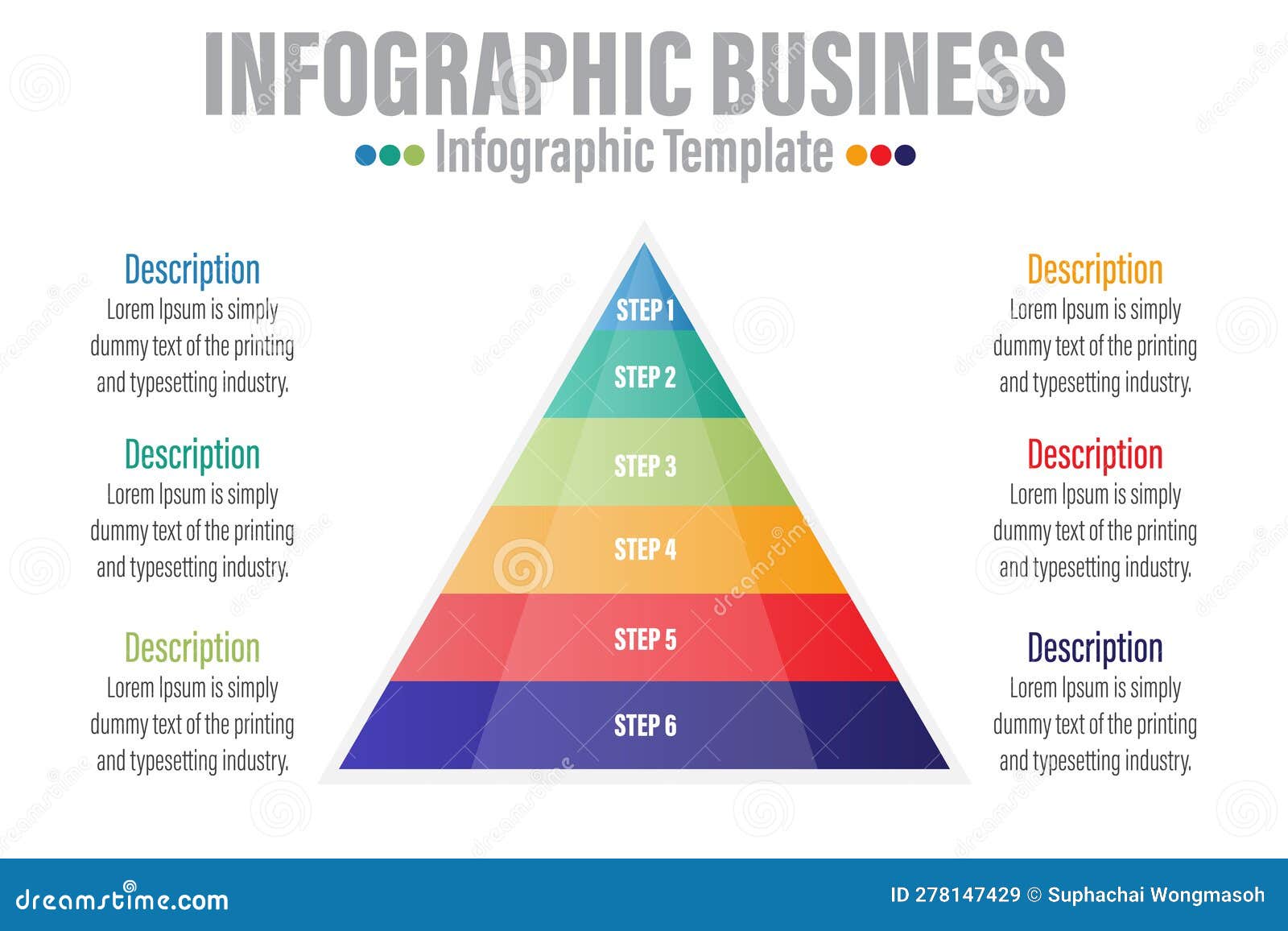 Infographic Template for Business. 6 Steps Modern Mindmap Pyramid Level ...