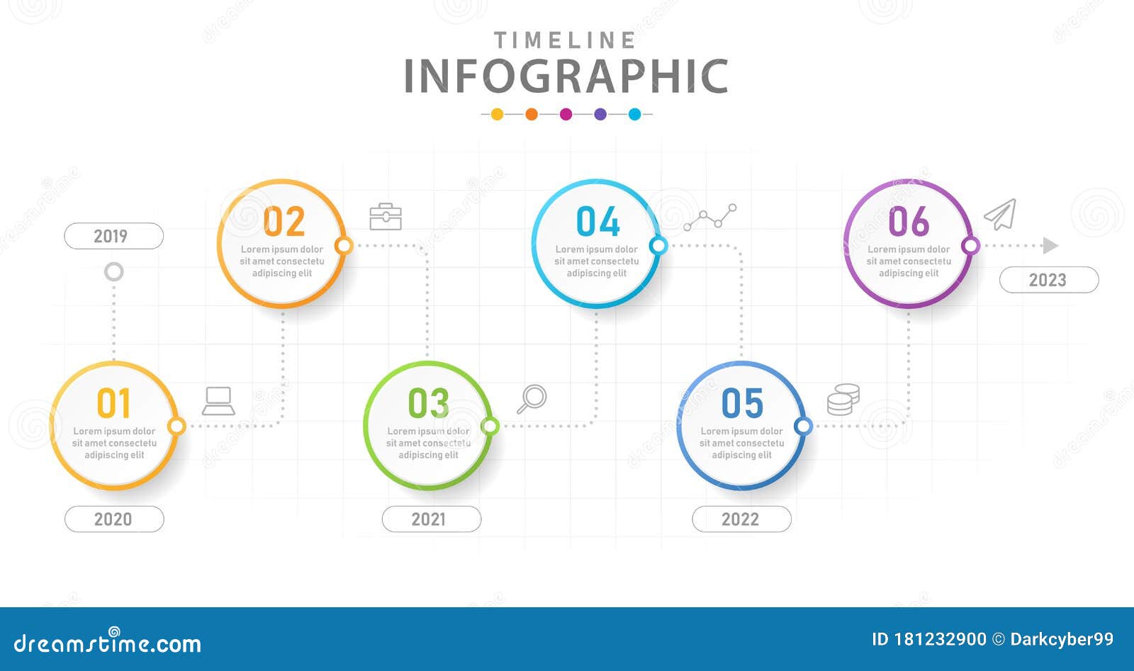 Infographic Template 6 Steps Modern Timeline Diagram With Lines Vector ...