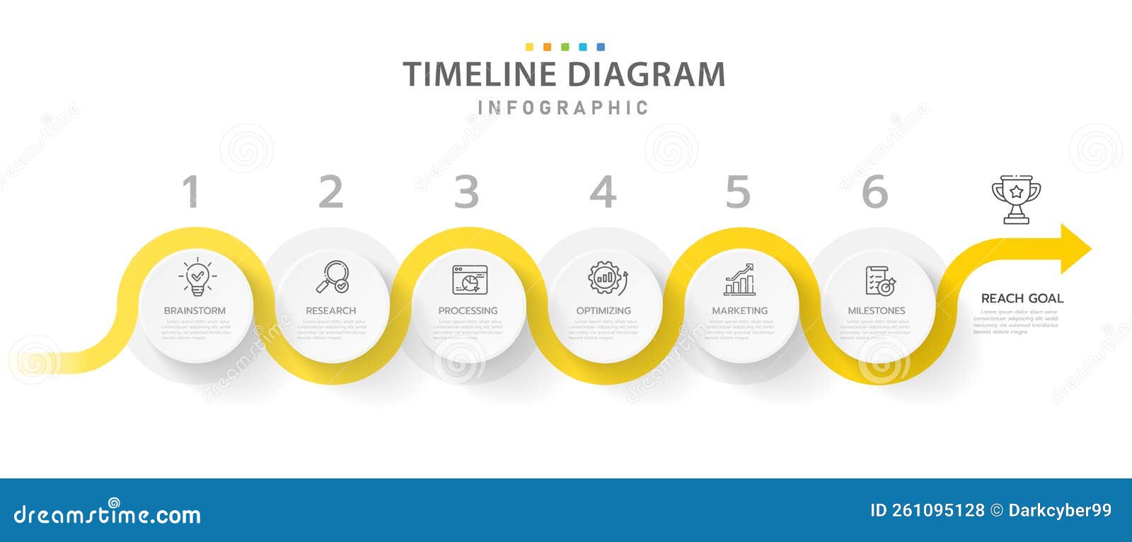 Infographic 6 Steps Modern Timeline Diagram with Progress Circle Topics ...