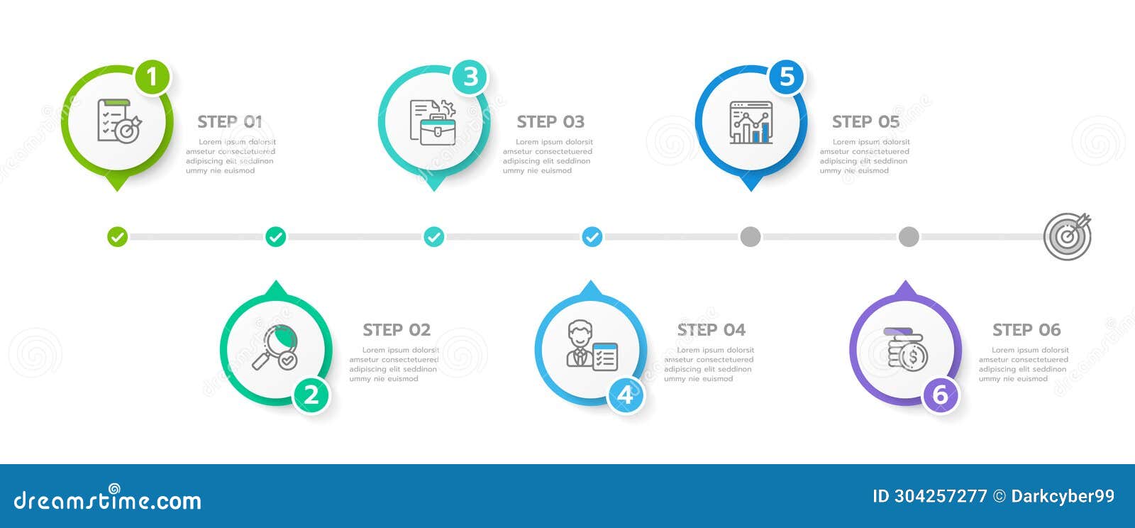 Infographic 6 Steps Modern Timeline Diagram with Roadmap and Circle ...