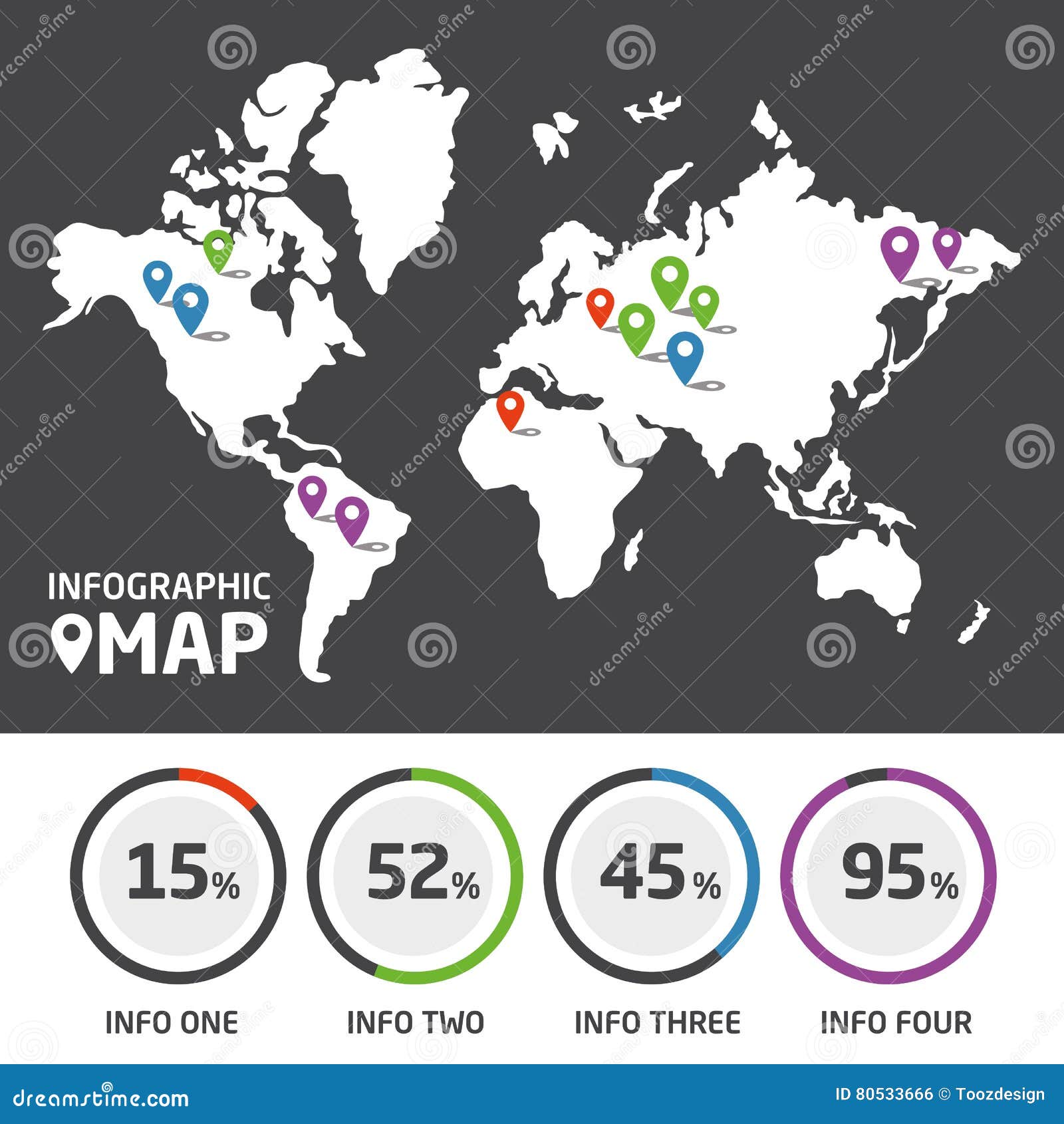 Infographic Template with Card, Pins, Labels and Percent Stock Vector ...