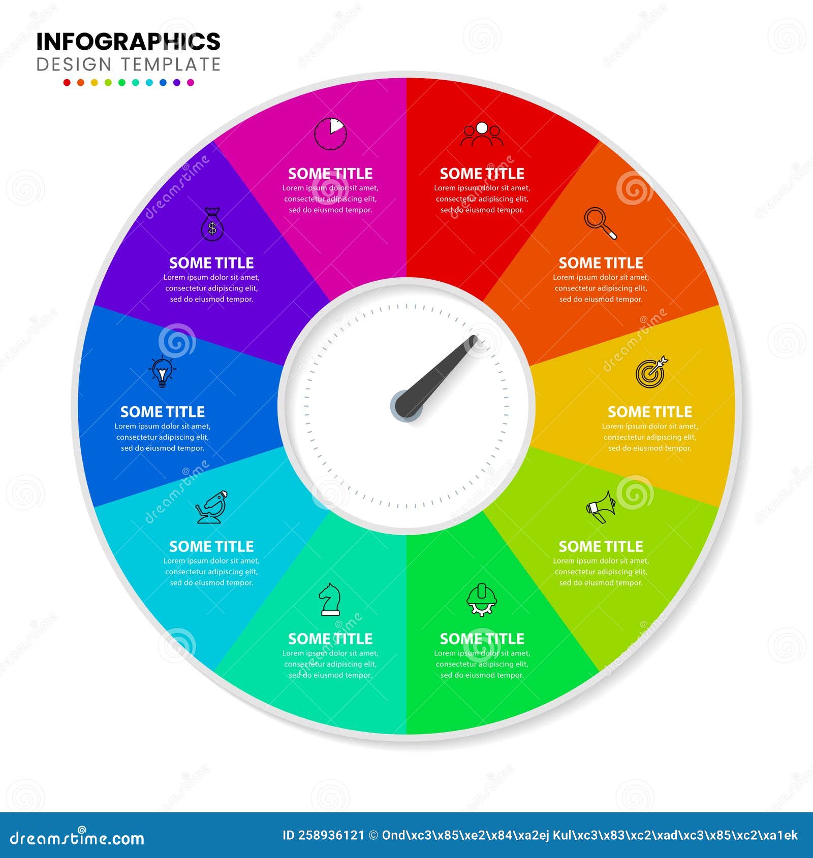 Infographic Template. Circle with Pointer and 10 Steps Stock Vector ...
