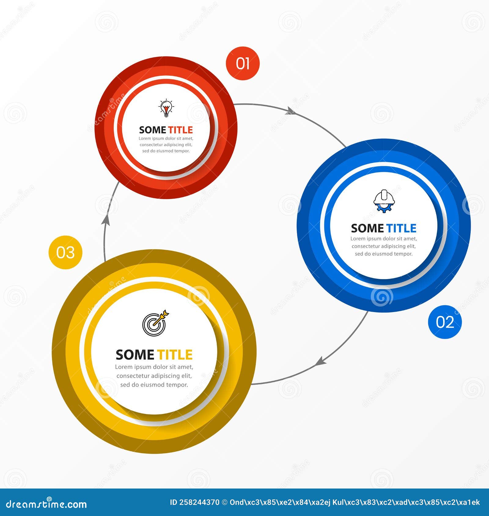 Infographic Template 3 Circles In A Loop With Icons Stock Vector