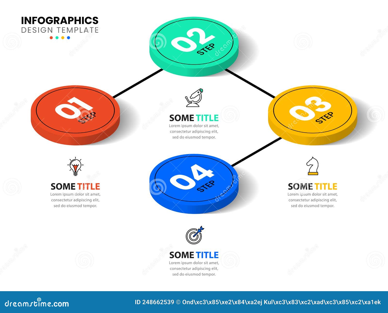 Infographic Template. 4 Colored Isometric Circles Connected by a Line ...