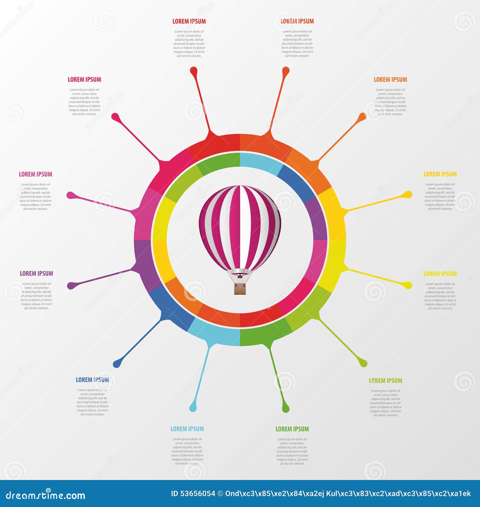 Infographic Template. Colorful Circle with Hot Air Balloon Stock Vector ...