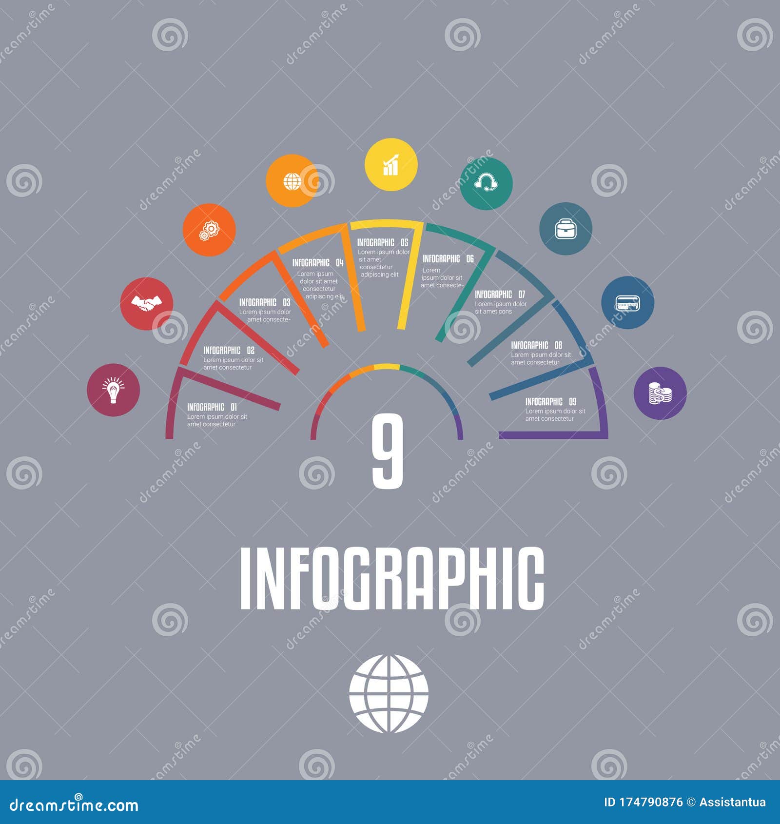 Infographic Template from Colourful Lines Semicircle with Text Areas on ...
