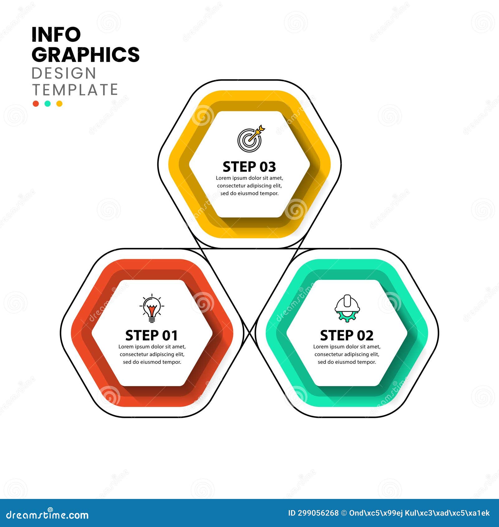 Infographic Template. 3 Connected Hexagons with Icons and Text Stock ...