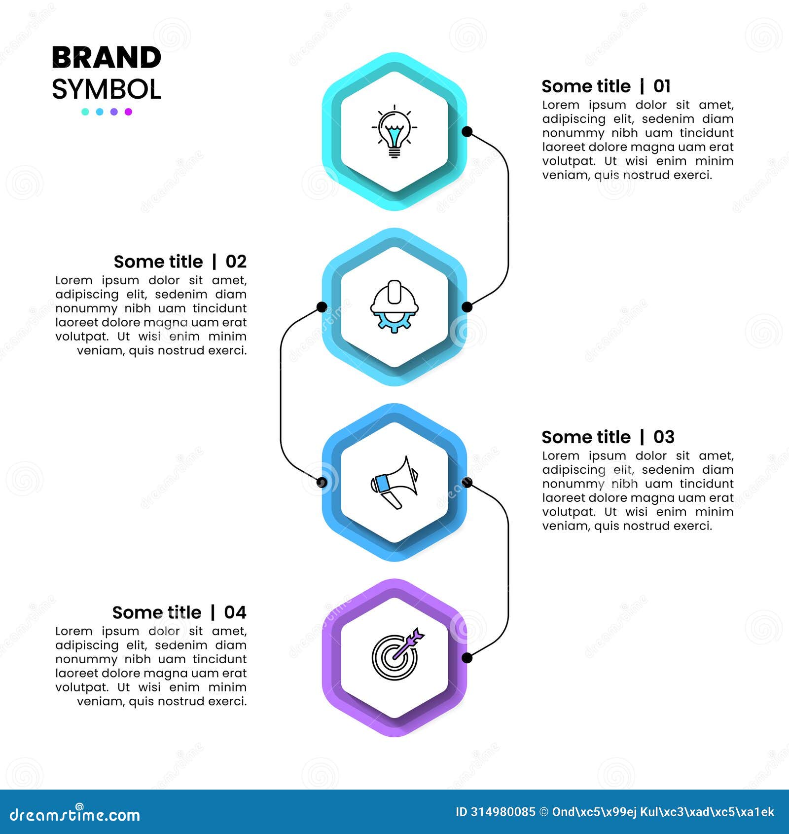 Infographic Template. 4 Connected Hexagons in a Line Stock Vector ...