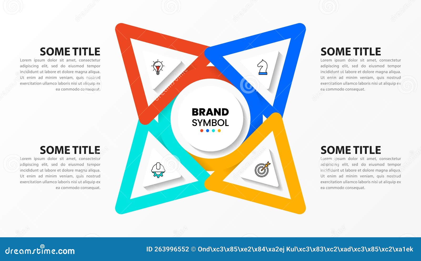 Infographic Template. 4 Connected Triangles with a Circle in the Middle ...