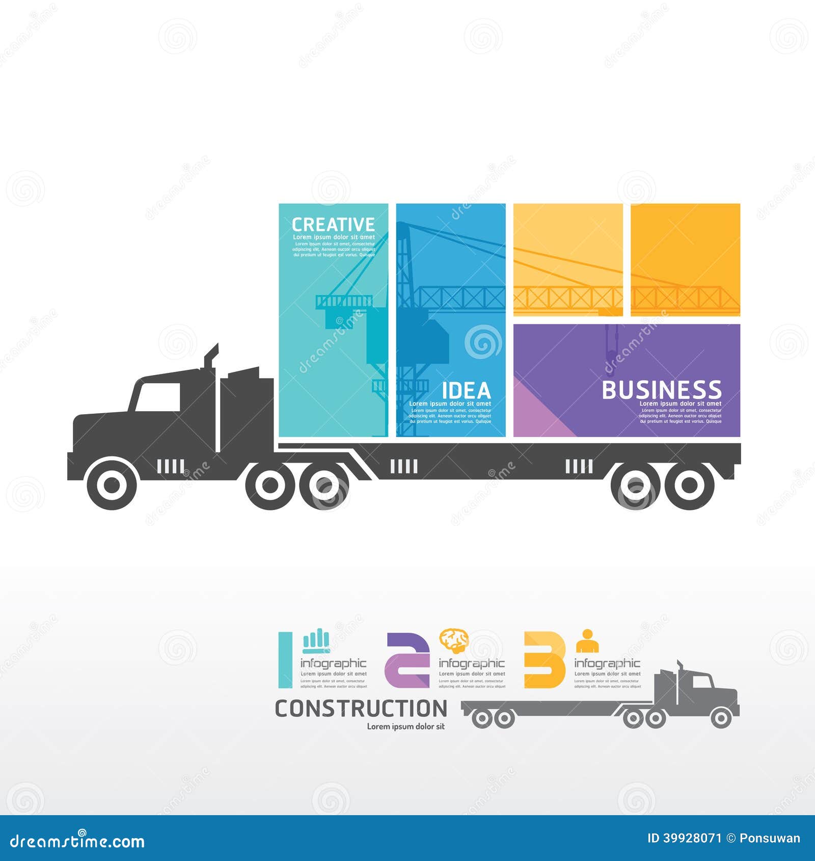 Infographic Template with Container Truck Banner. Stock Vector ...