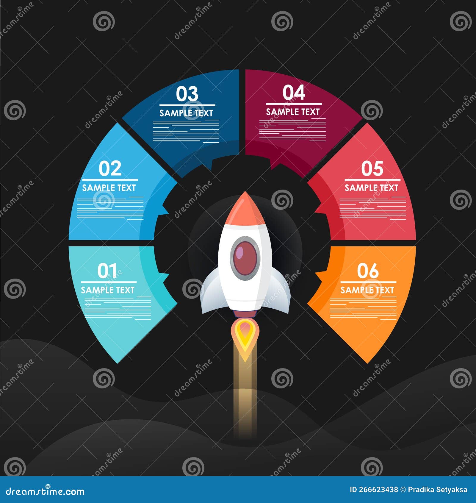 An Infographic Template that Depicts Spaceship on a Circular Segments ...