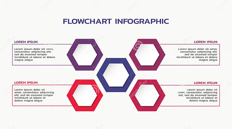 Infographic Template Design. Flowchart with Hexagon and Four Text Boxes ...