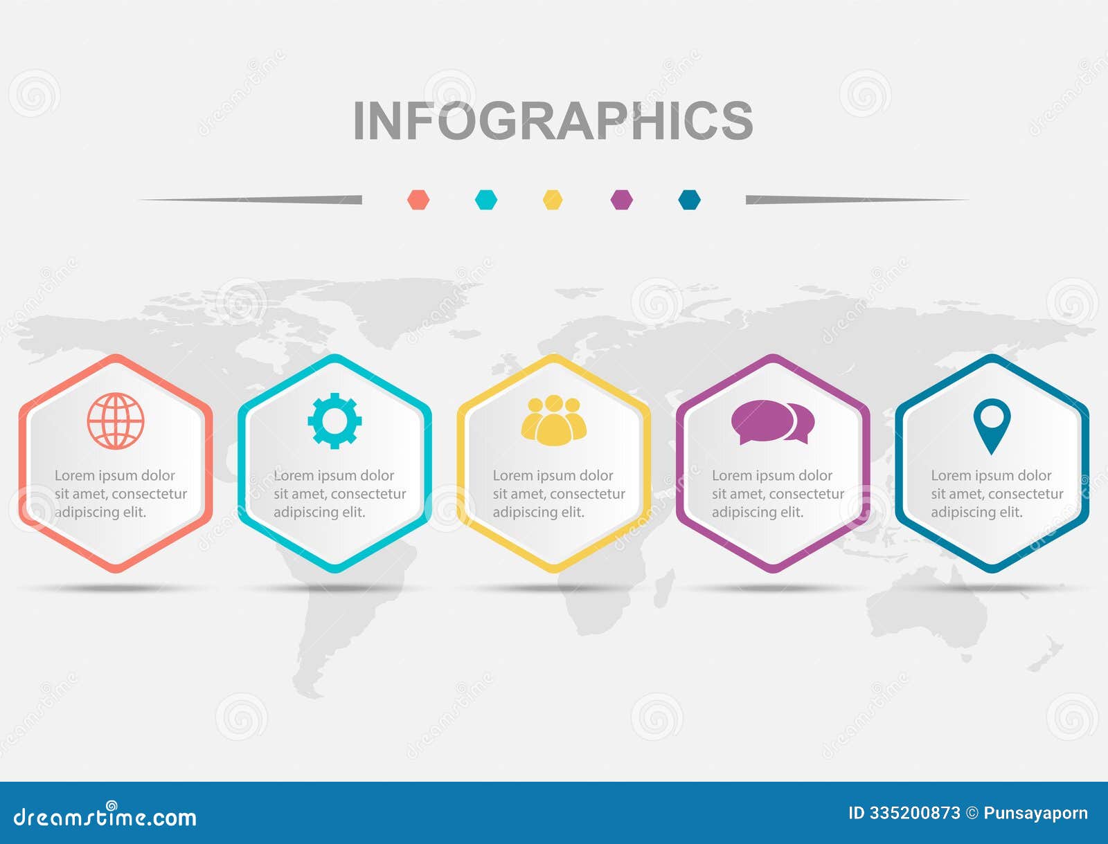 Infographic Template Design with Rounded Hexagon with Shadow Stock ...