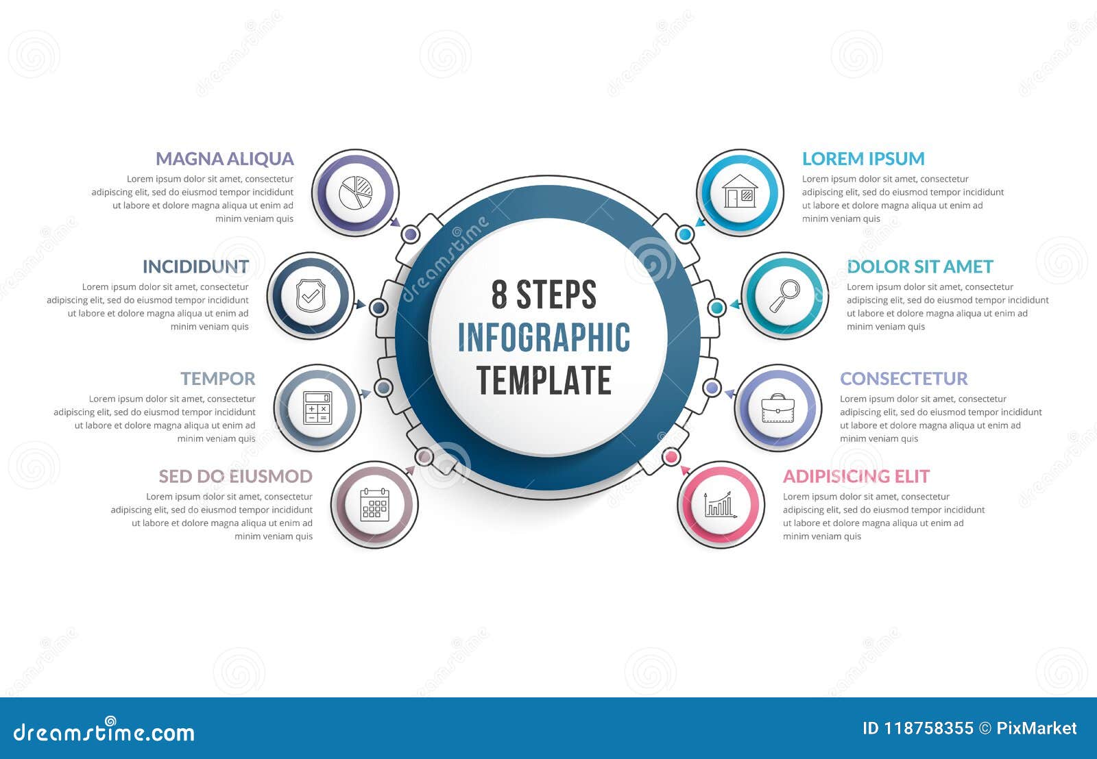 Infographic Template with Eight Steps Stock Vector - Illustration of ...
