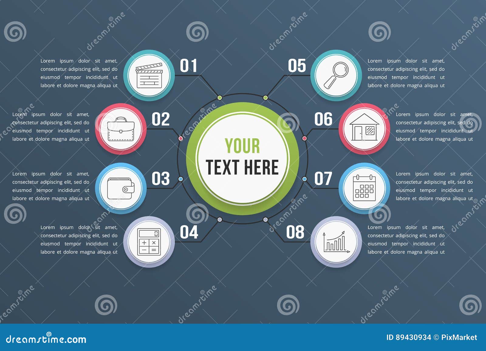 Infographic Template with Eight Steps Stock Vector - Illustration of ...