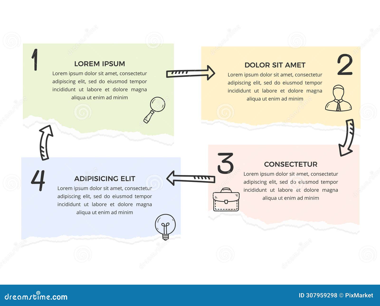 Infographic Template with 4 Elements with Paper Notes Stock Vector ...
