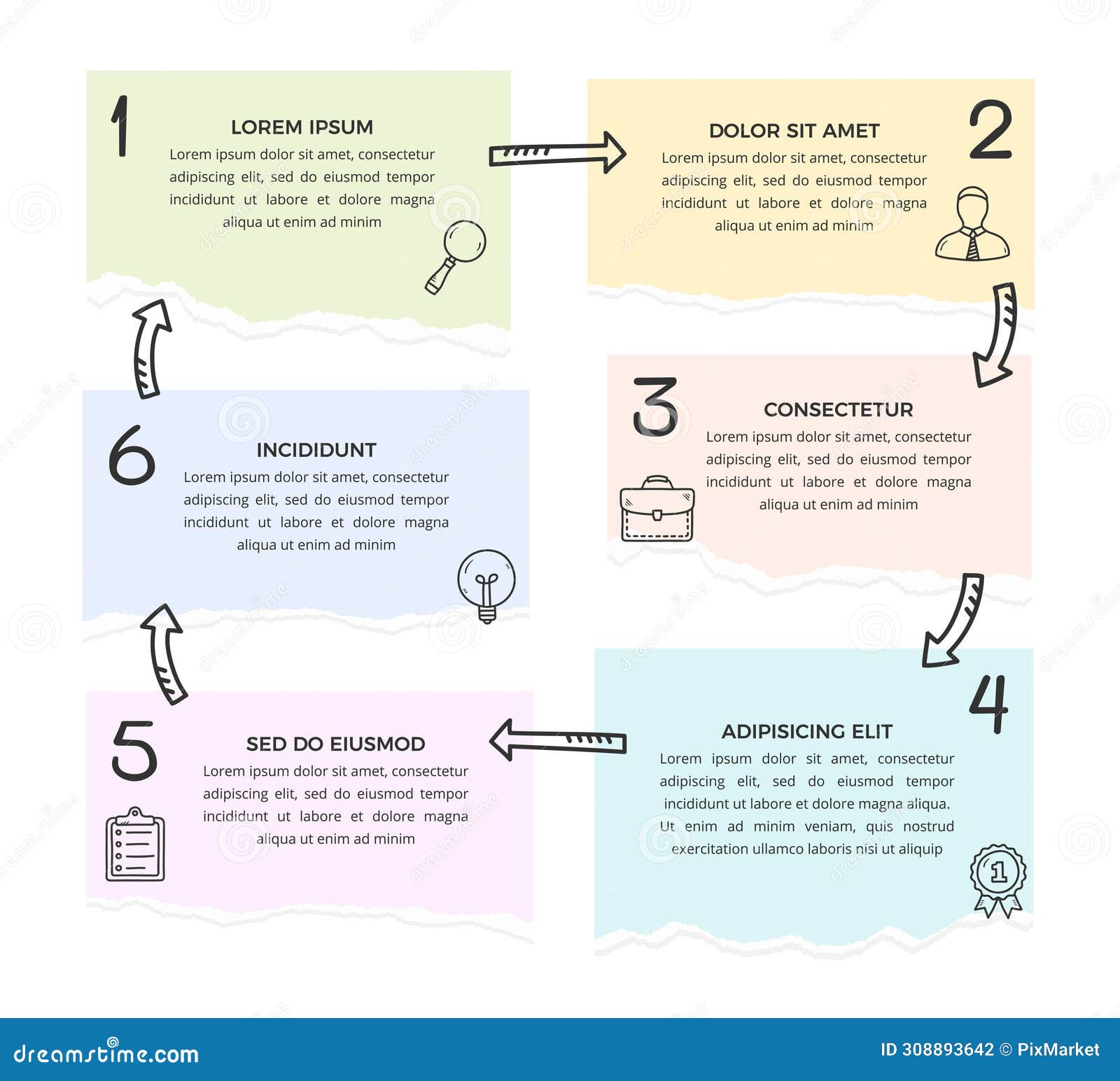 Infographic Template with 6 Elements with Paper Notes Stock ...