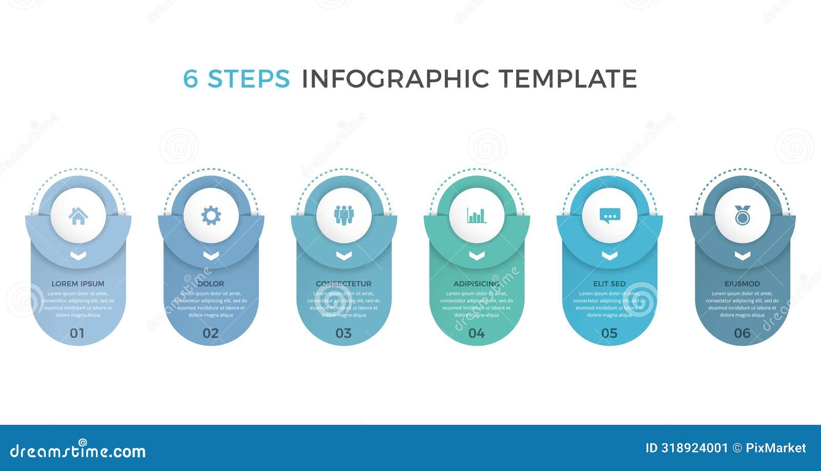 Infographic Template - 6 Elements Stock Vector - Illustration of flow ...
