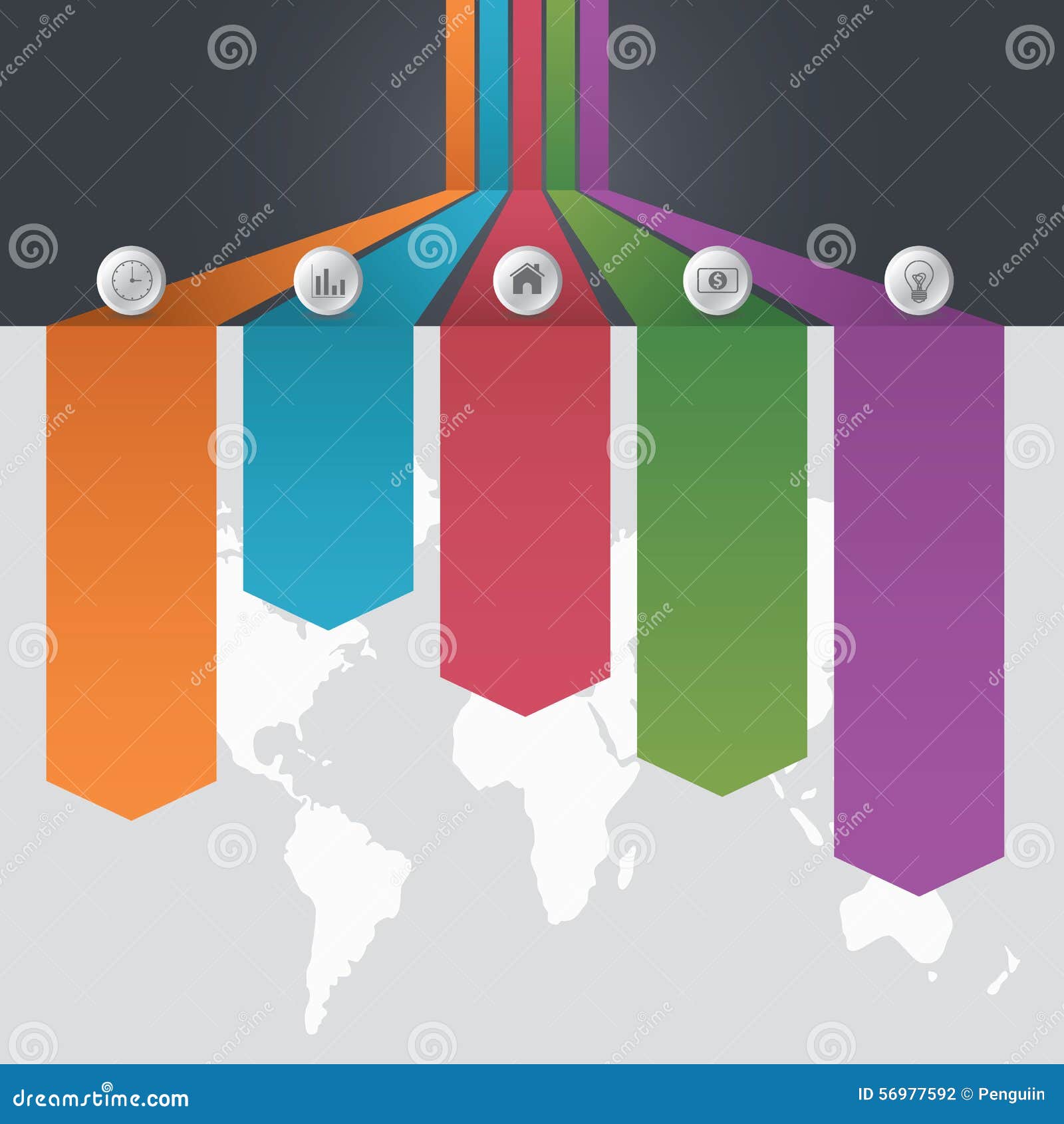 Infographic Template of Five Different Option and a World Map with ...