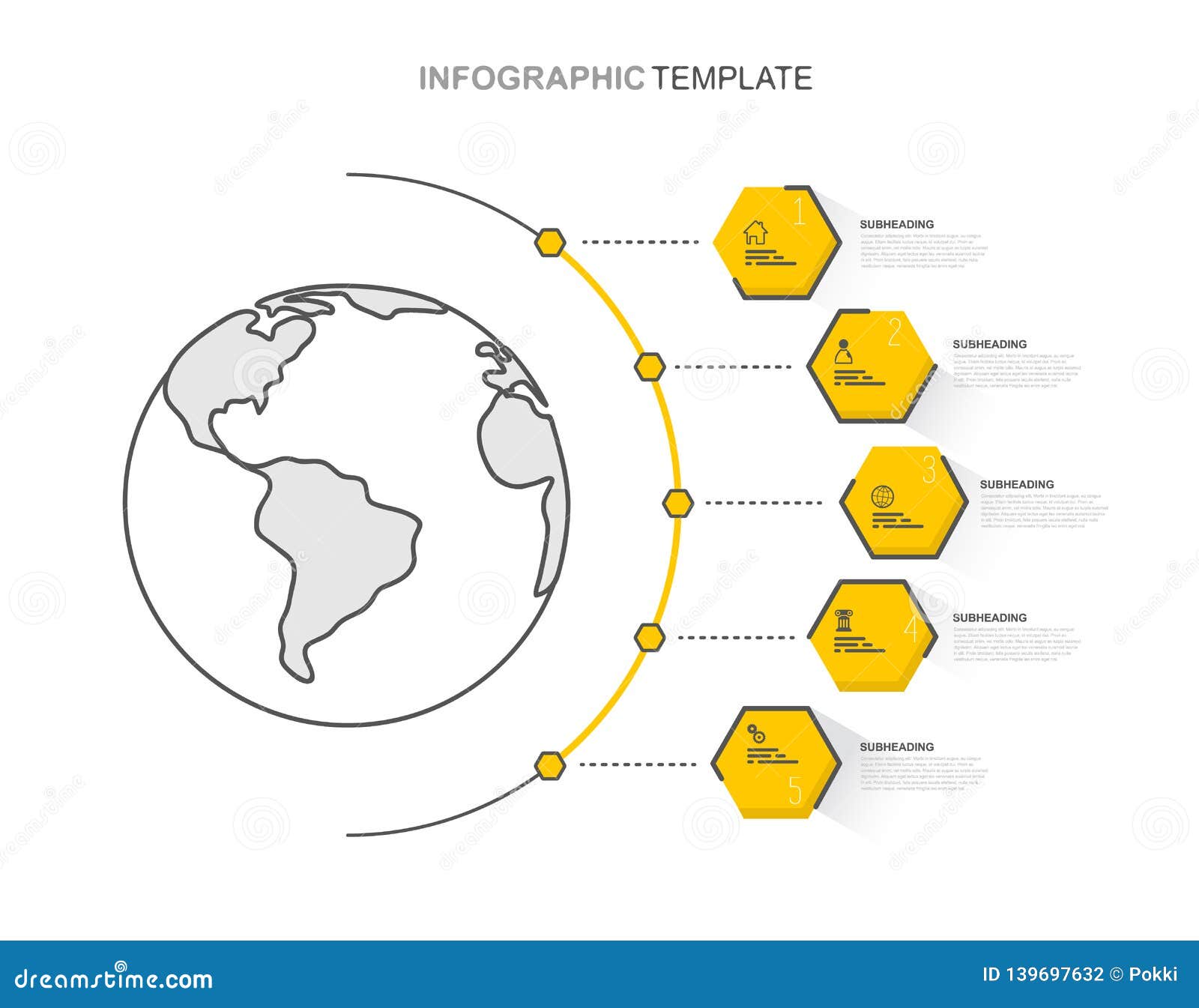 Infographic Template with Five Hexagons and Icons Line Up beside Line ... Infographic Template with Five Hexagons and Icons Line Up beside Line ...