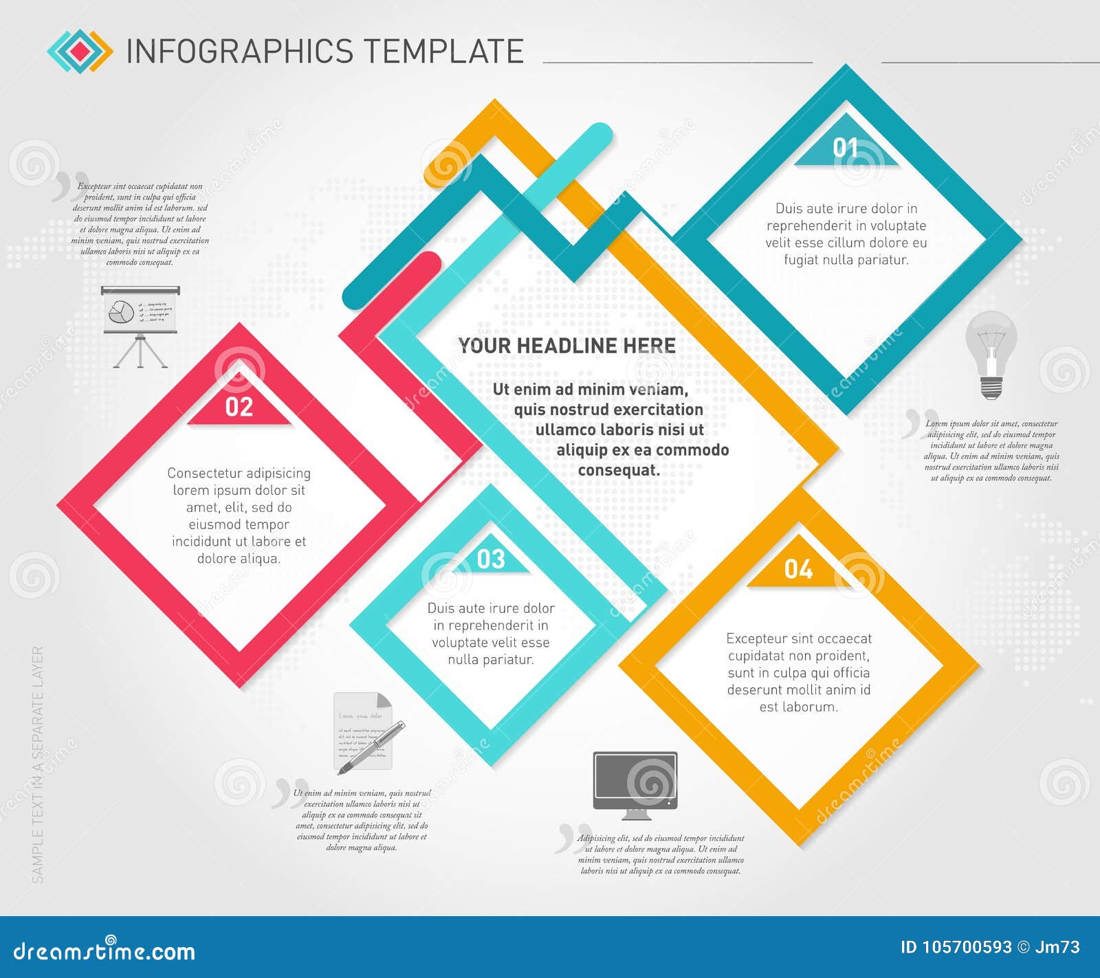 Infographic Template with Frames, Icons and Sample Text Stock Vector ...