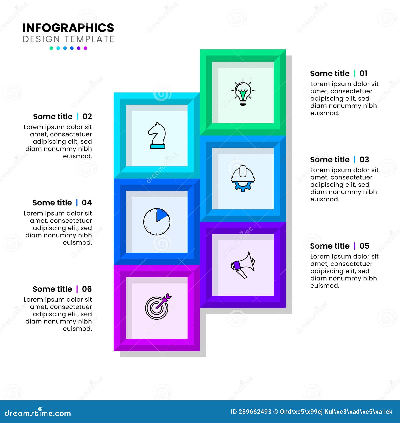 Infographic Template. 6 Frames with Icons and Text Stock Illustration ...