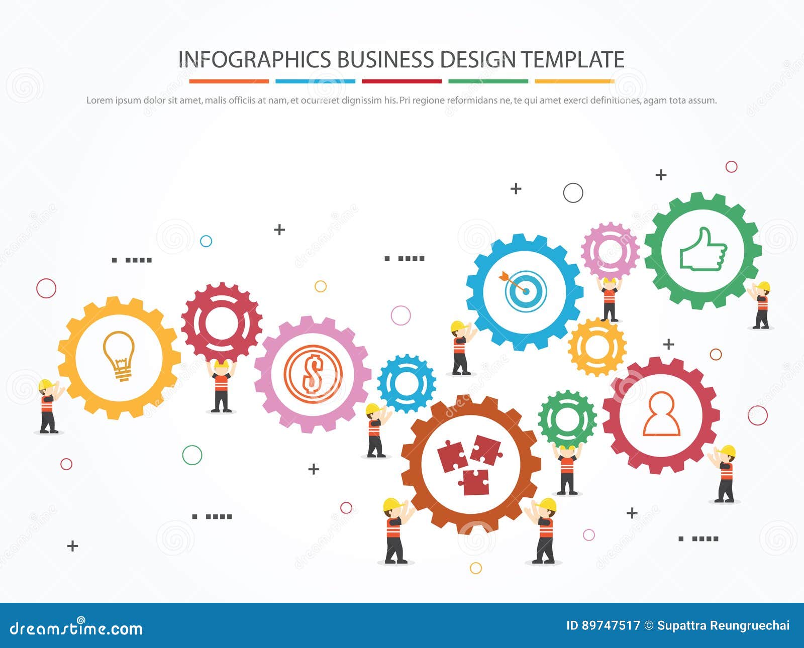 Infographic Template with Gear, Worker and Icons. Stock Vector ...