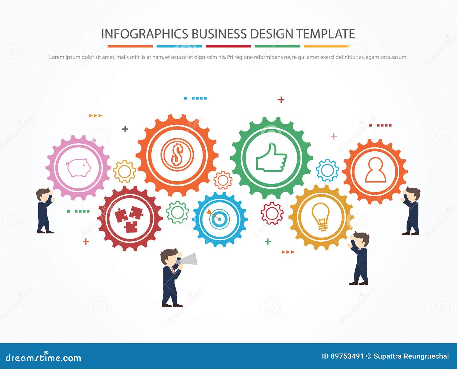 Infographic Template with Gear, Worker and Icons. Stock Vector ...