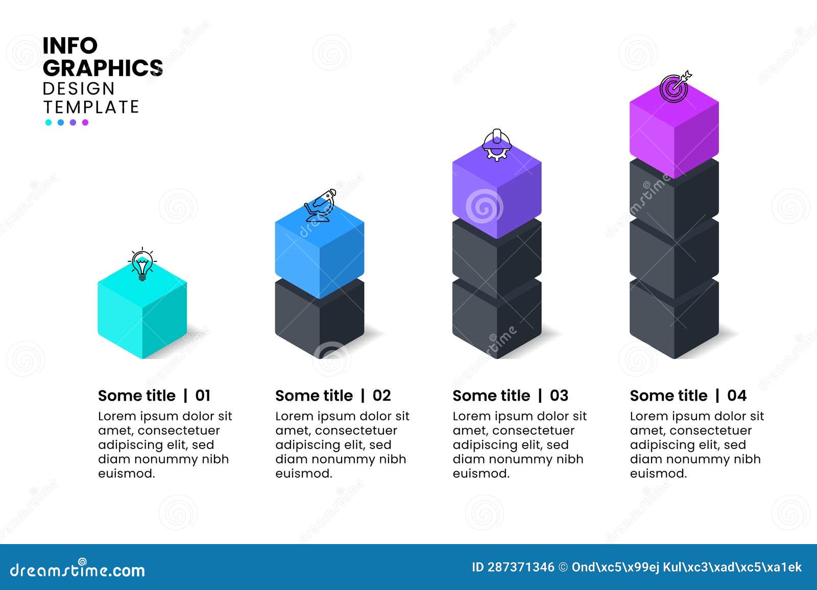 Infographic Template. 4 Gradually Growing Isometric Columns of Cubes ...