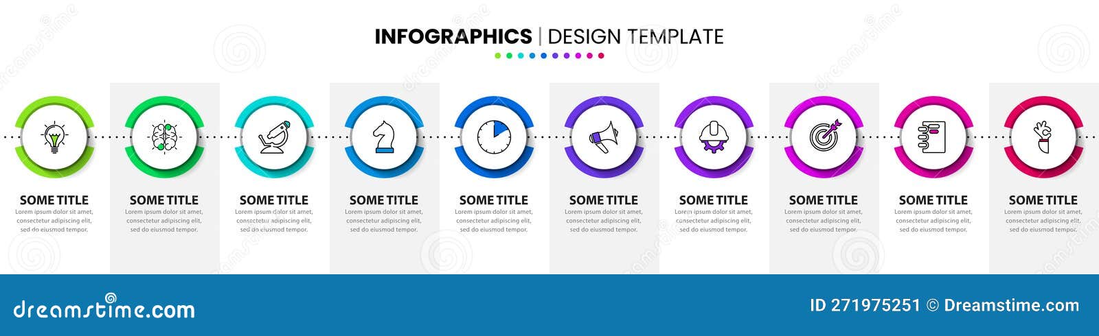 Infographic Template. Horizontal Timeline with 10 Steps Stock Vector ...