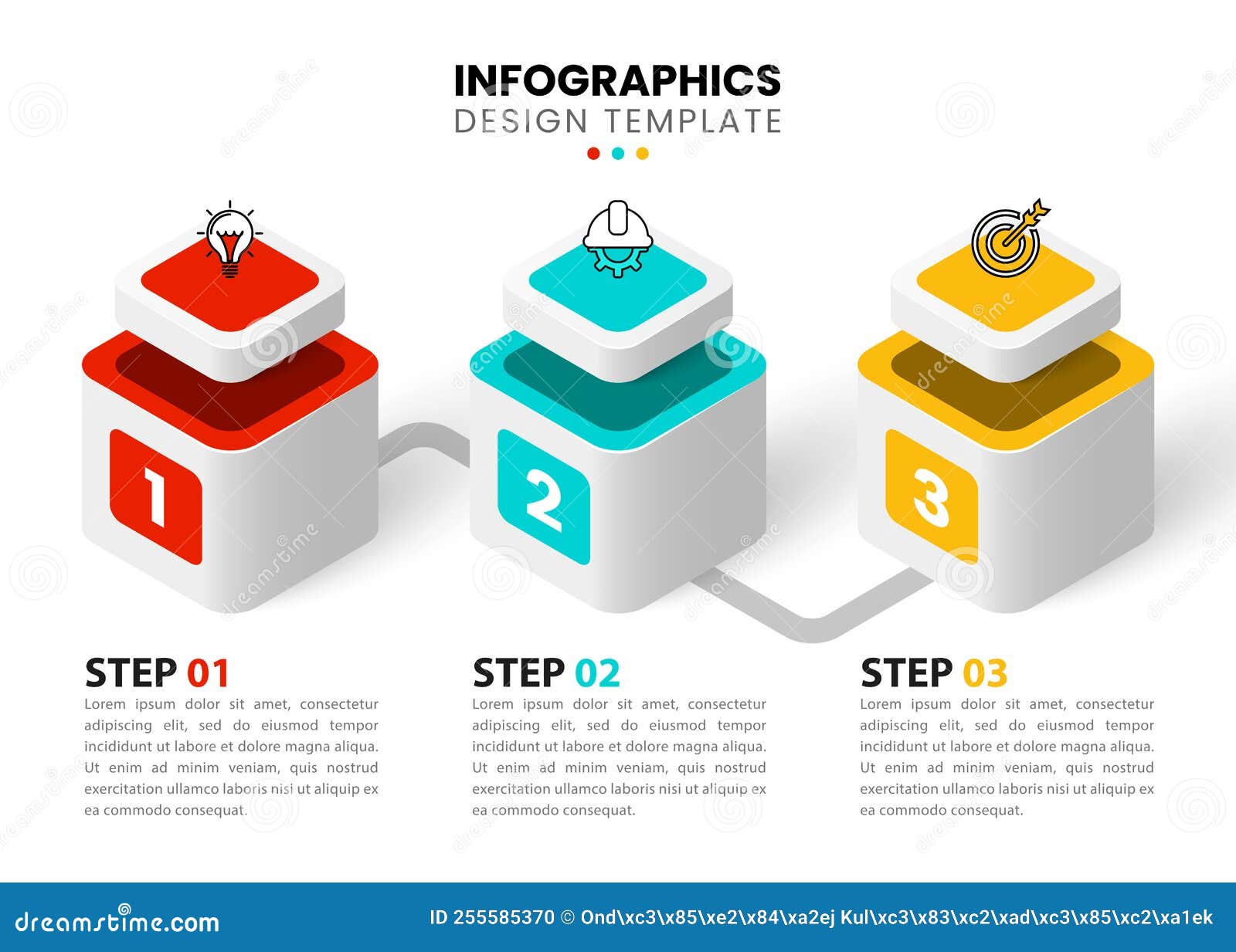 Infographic Template. 3 Isometric Squares with Icons in a Row Stock ...