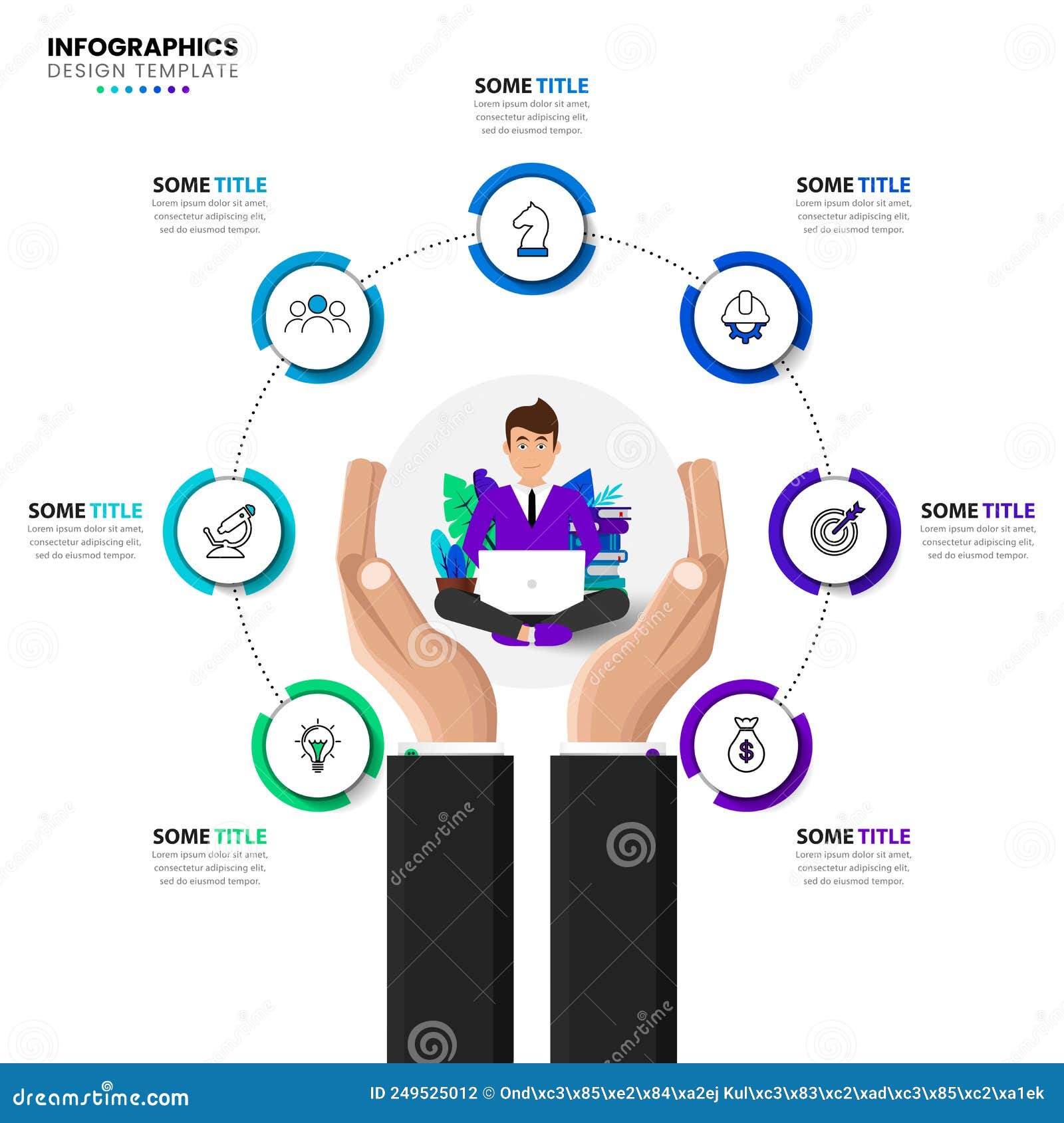 Infographic Template. Man with a Computer in the Middle of a Circle ...