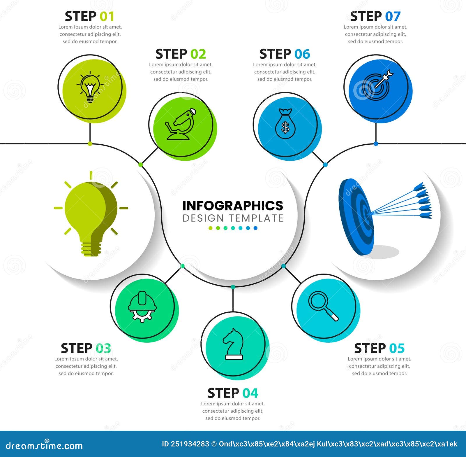 Infographic Template. Timeline with 7 Steps from Idea To Success Stock ...
