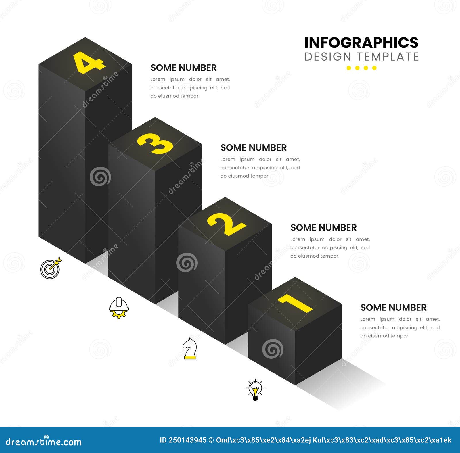Infographic Template. 4 Black Growing Columns with Numbers Stock Vector ...