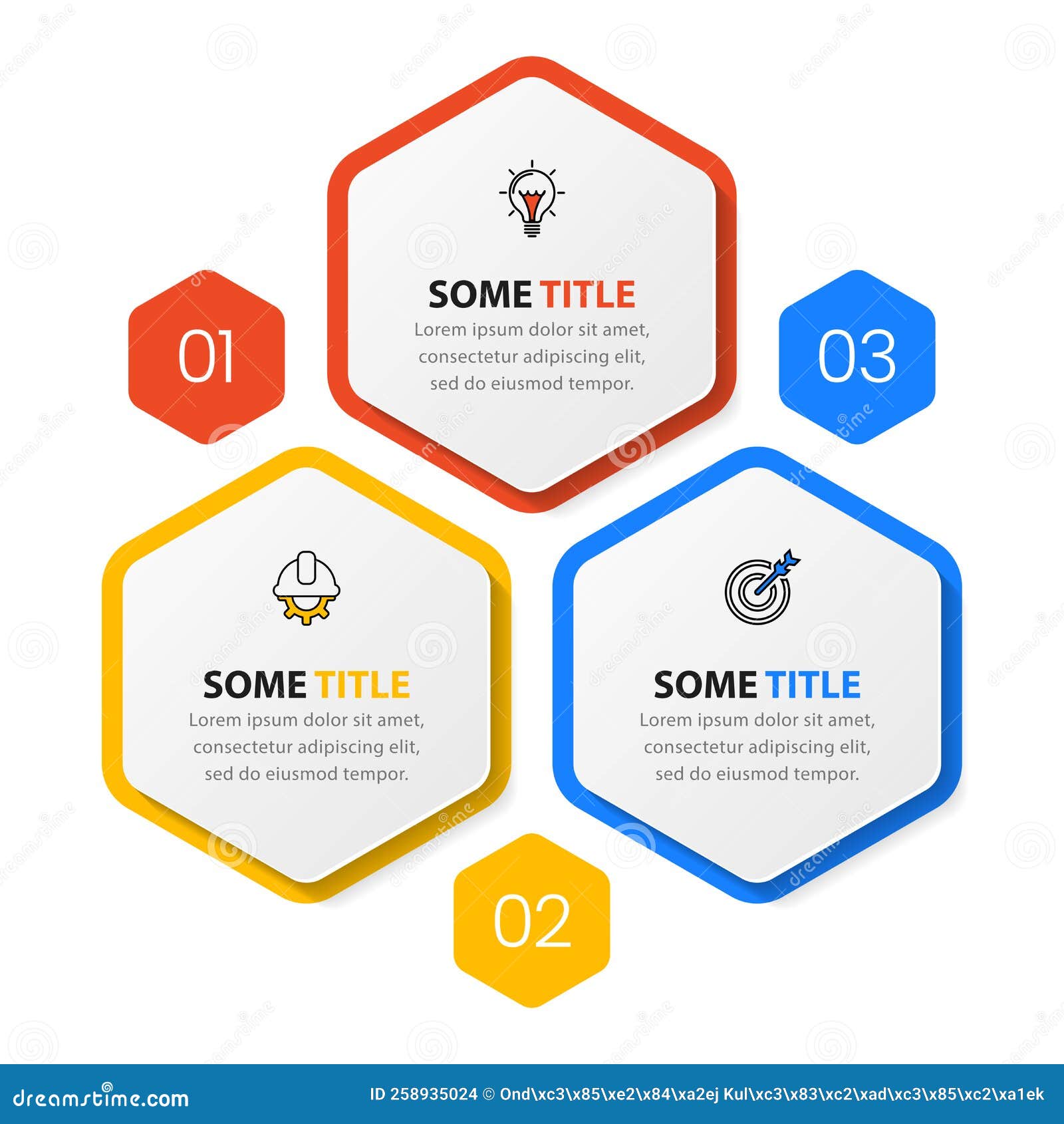 Infographic Template. 3 Hexagons with Text and Number Stock Vector ...