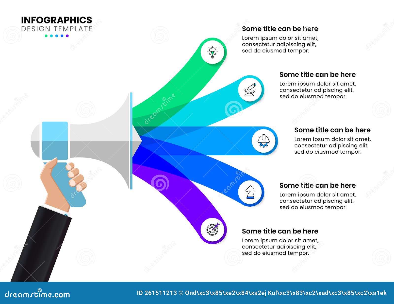 Infographic Template. Megaphone with 5 Icons and Text Stock Vector ...