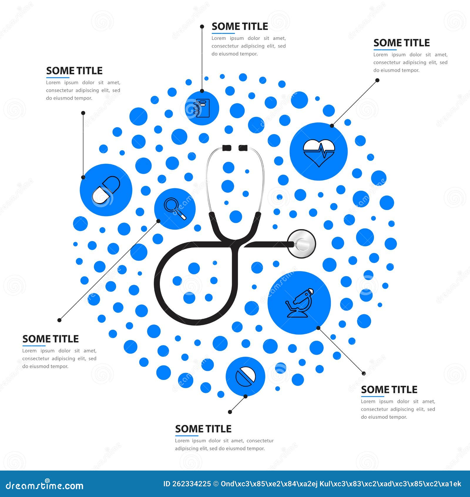 Infographic Template. Stethoscope with Blue Bubbles and 6 Icons Stock ...