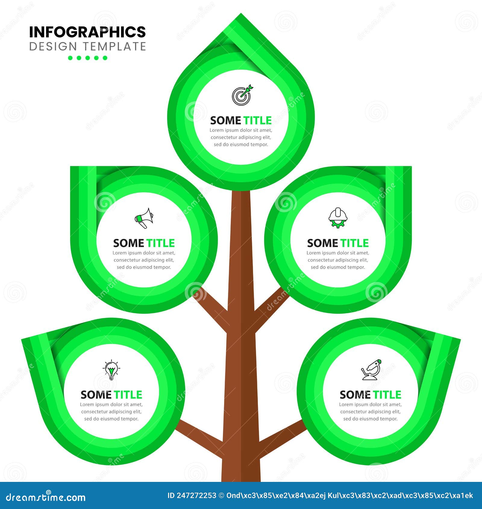 Infographic Template. Abstract Tree with Five Green Leaves Stock Vector ...