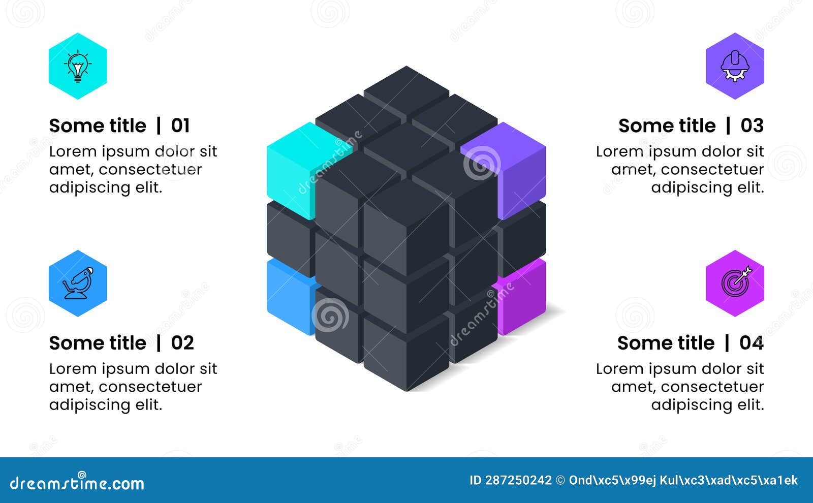 Infographic Template Isometric Cube With 4 Steps And Icons Stock