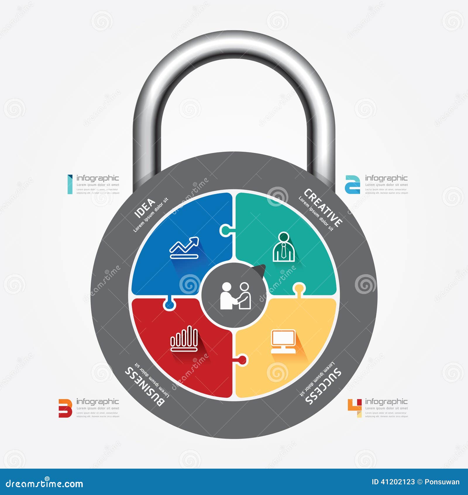 Infographic Template with Lock Jigsaw Banner. Concept Vector Stock ...