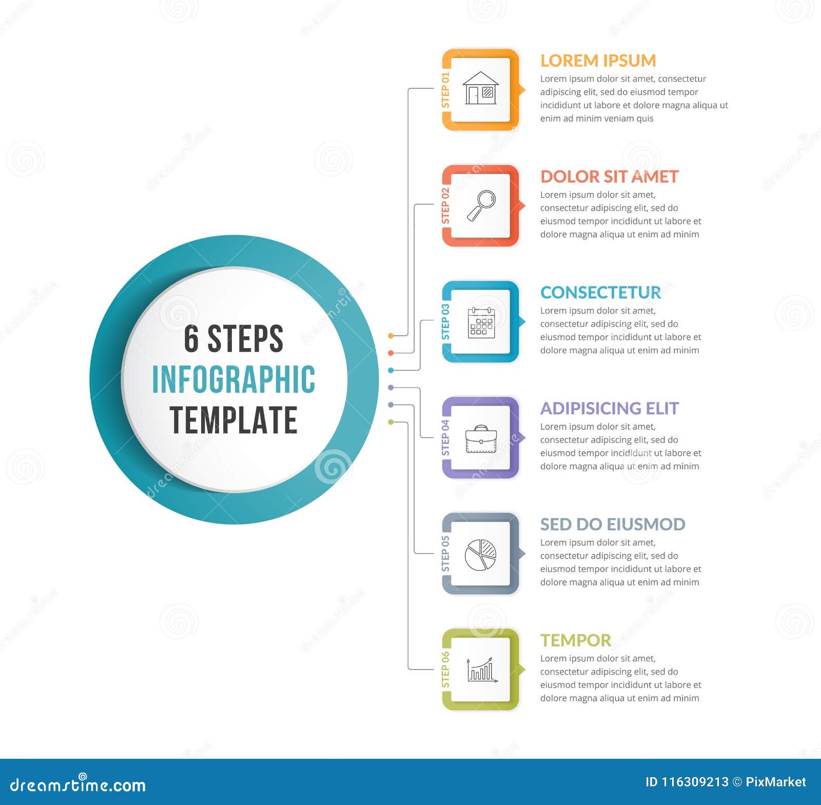 Infographic Template with 6 Steps Stock Vector - Illustration of ...