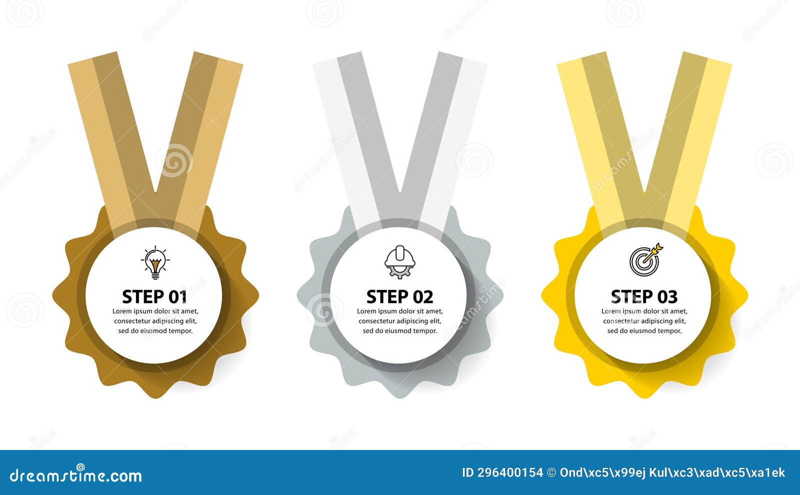 Infographic Template. Medal with 3 Steps and Icons Stock Illustration ...