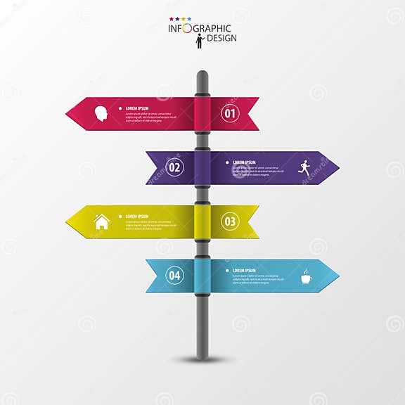 Infographic Template of Multidirectional Pointers on a Signpost Stock ...