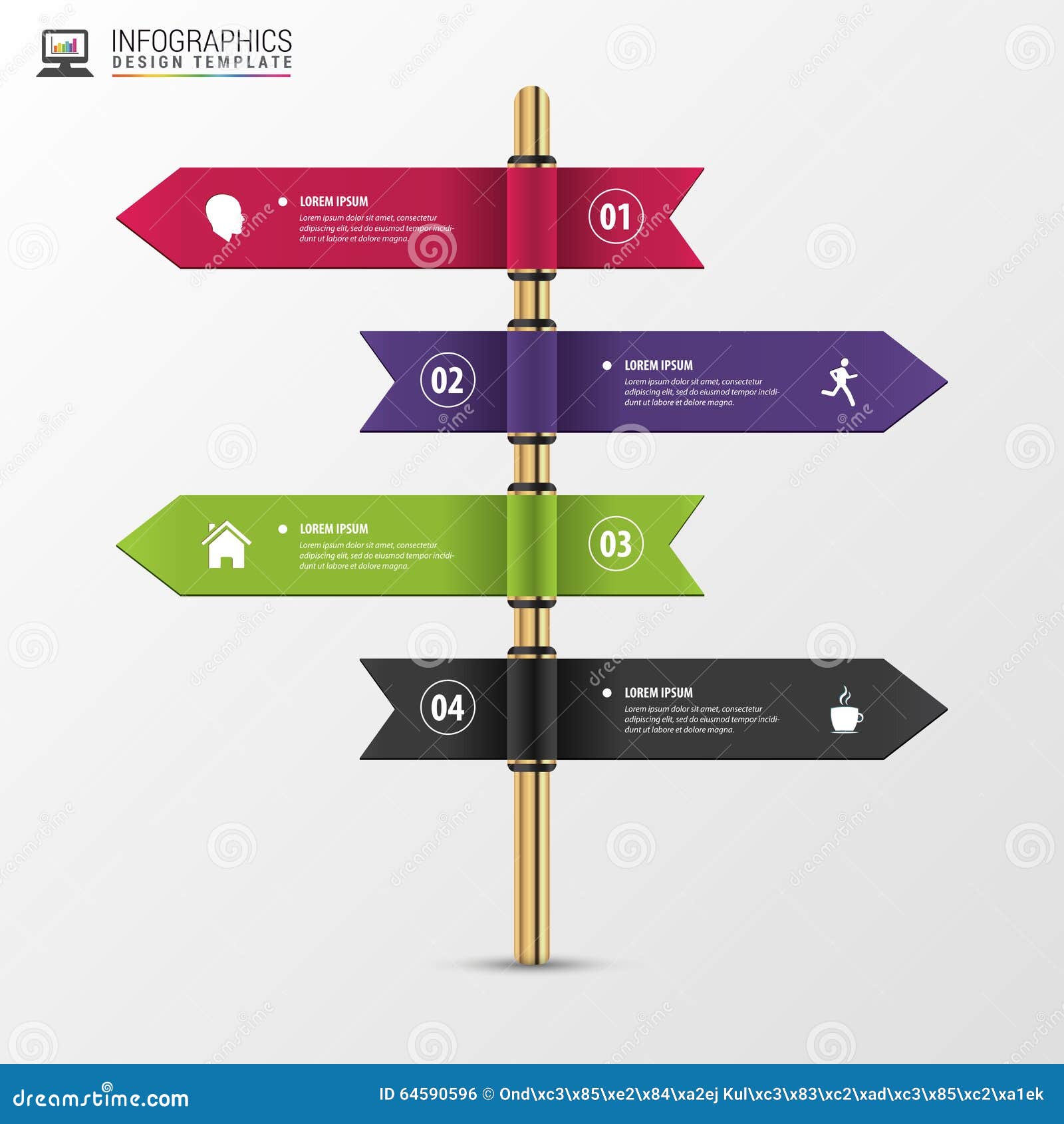 Infographic Template of Multidirectional Pointers on a Signpost Stock ...