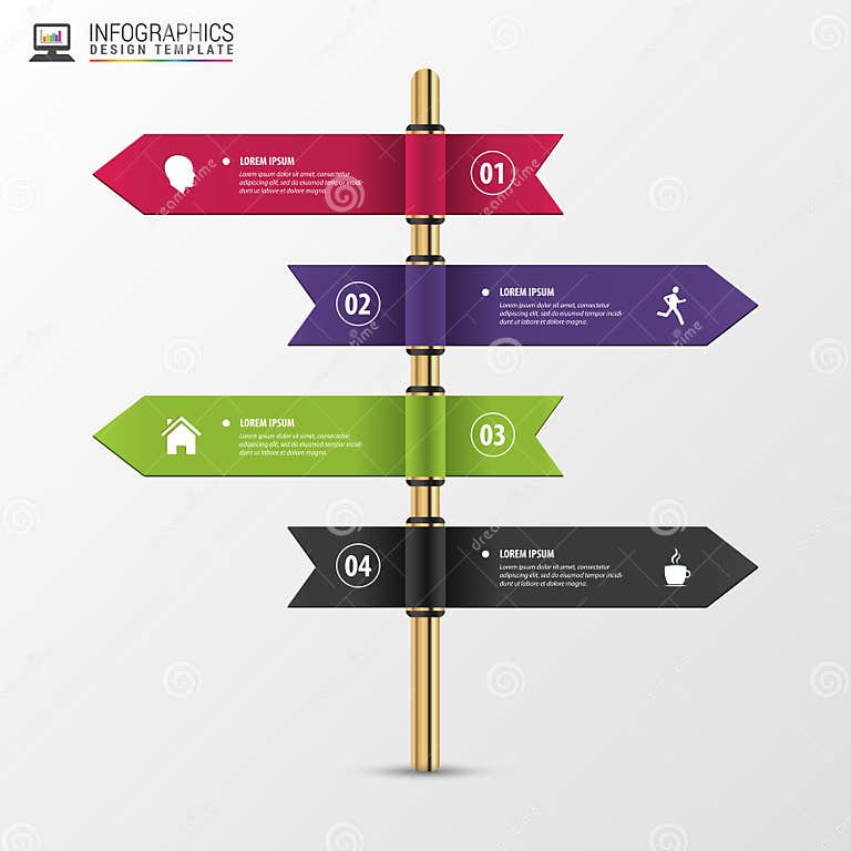 Infographic Template of Multidirectional Pointers on a Signpost Stock ...