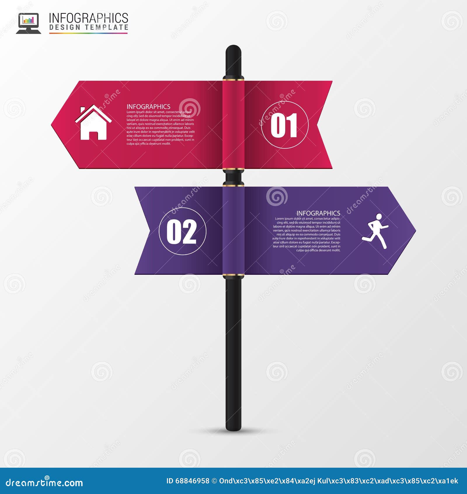 Infographic Template of Multidirectional Pointers on a Signpost. Vector ...