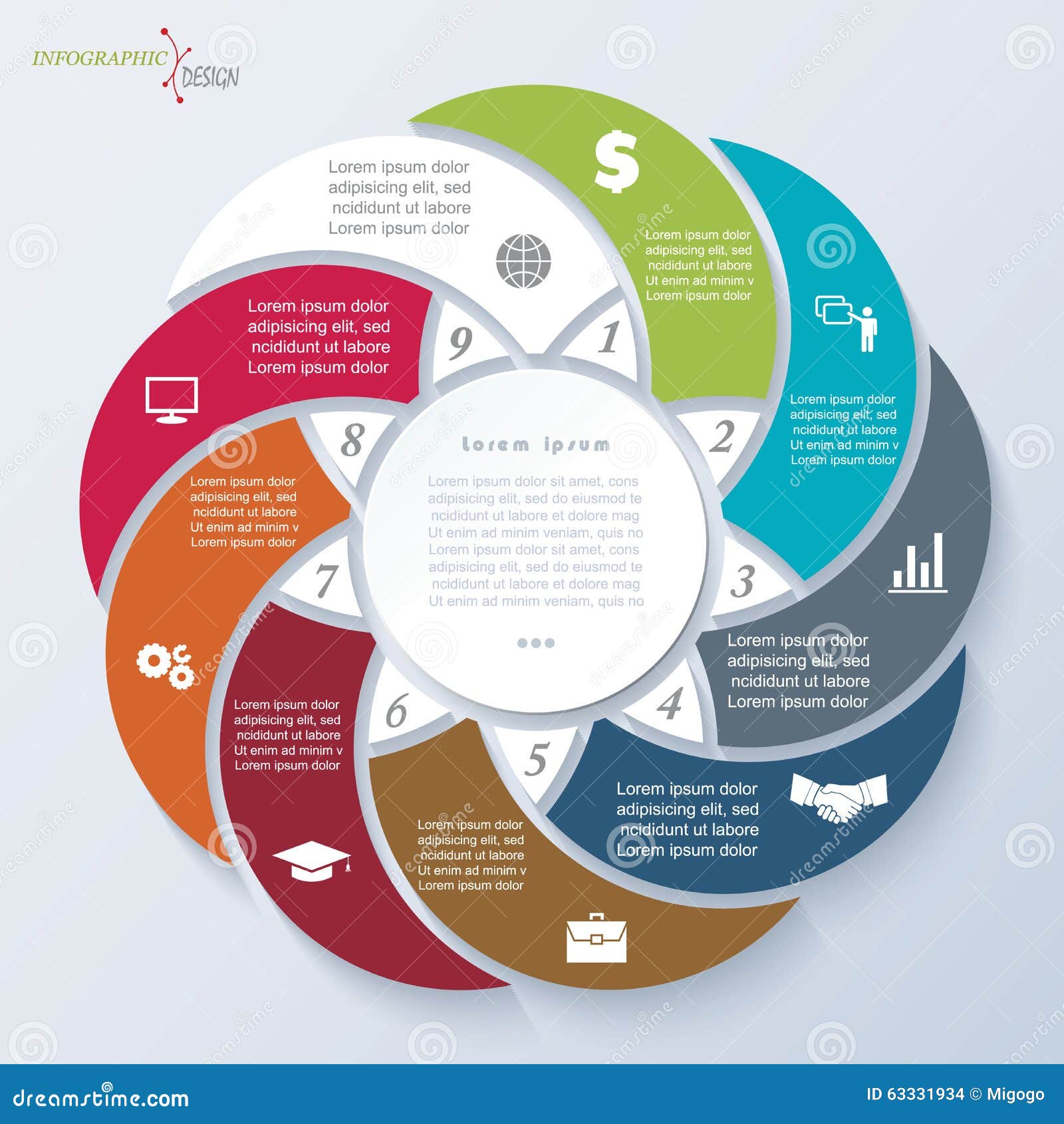 Infographic Template with Nine Segments Stock Vector - Illustration of ...