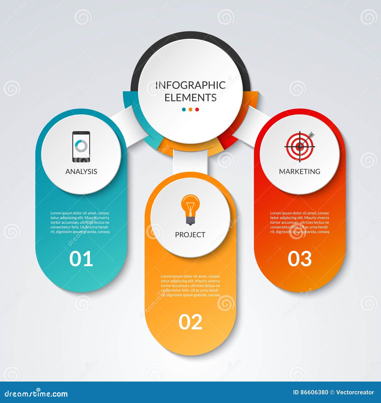 Infographic Template with 3 Option Circles and Columns Stock Vector ...